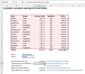 EXCEL: VLOOKUP, HLOOKUP AND MATCH functions