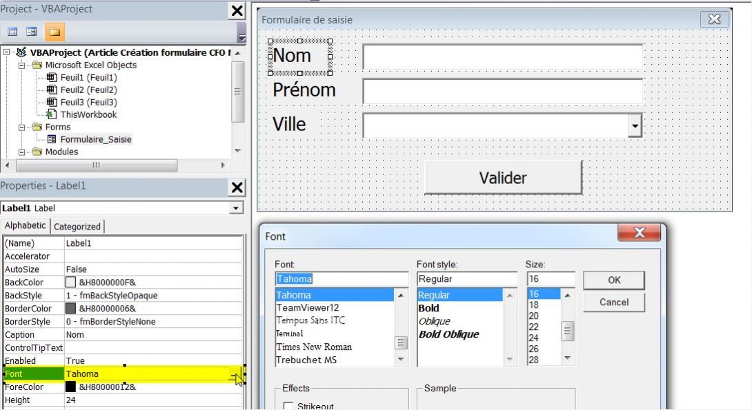Créer un formulaire Excel à l'aide du langage VBA