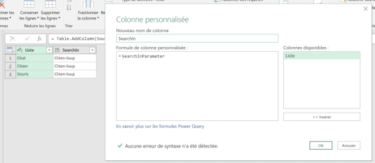 Comment faire la recherche de mots d'une liste dans Power Query