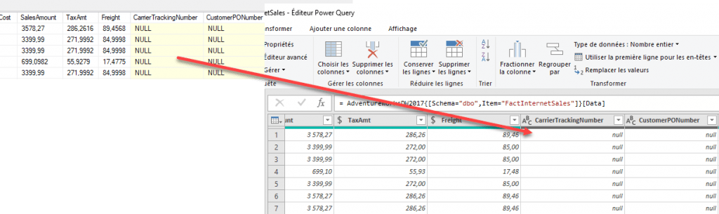 Comment interagir avec les valeurs null dans Power Query