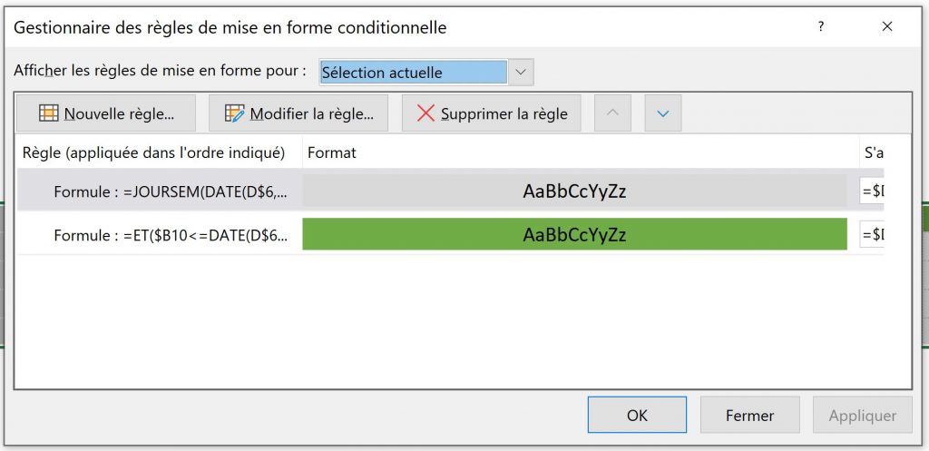 Calendrier de Gantt Excel avec la mise en forme conditionnelle