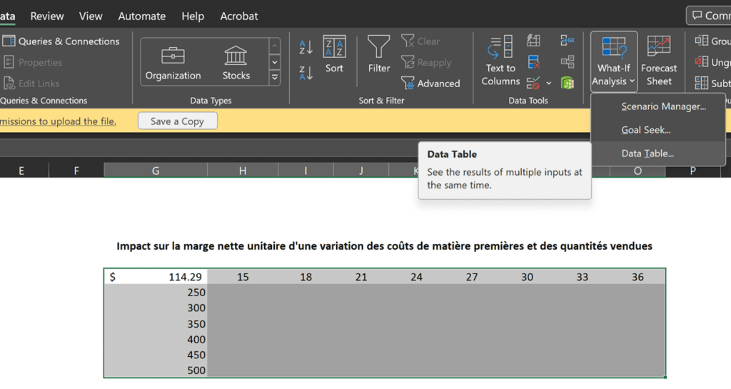 Créer des simulations avec les tables de données dans Excel
