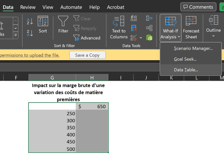 Créer des simulations avec les tables de données dans Excel