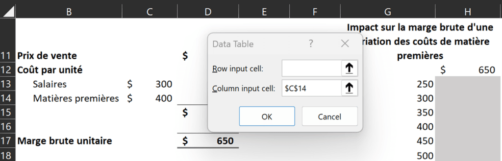 Créer des simulations avec les tables de données dans Excel
