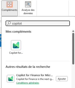 Complément AI pour Excel « Copilot for Finance